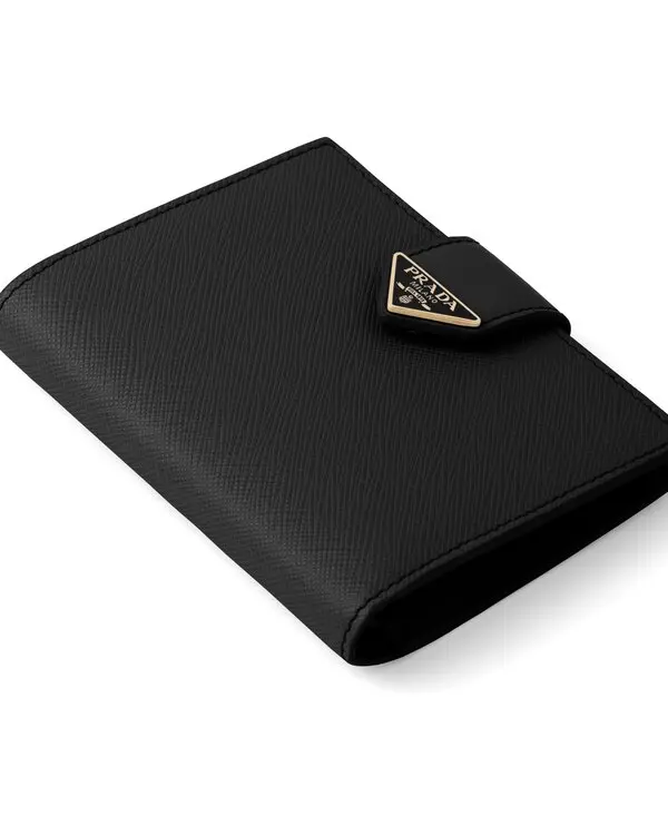 Prada Small Saffiano And Smooth Leather Wallet - Black