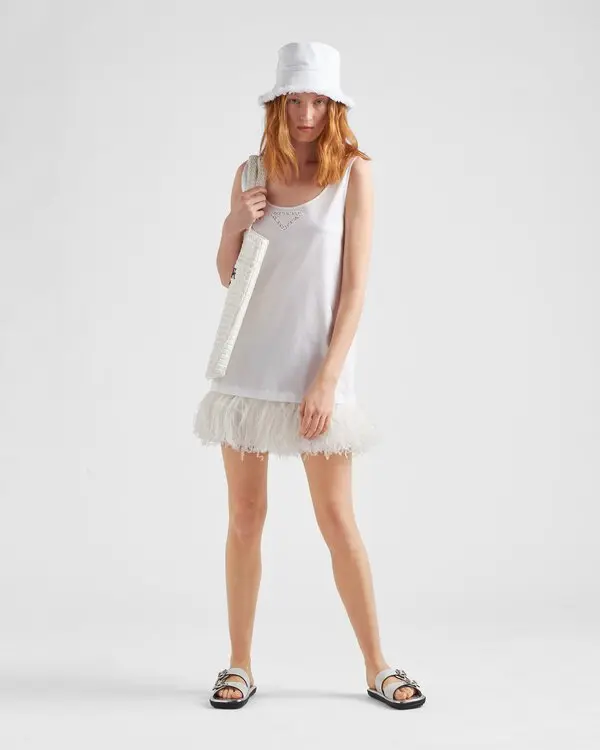 Prada Jersey Dress With Feather Trim - White | Editorialist
