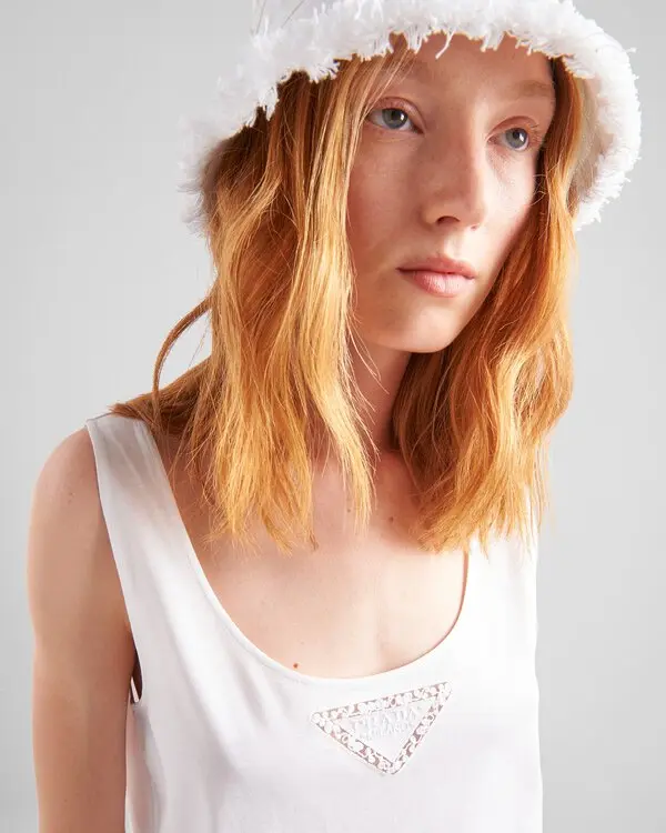 Prada Jersey Dress With Feather Trim - White | Editorialist