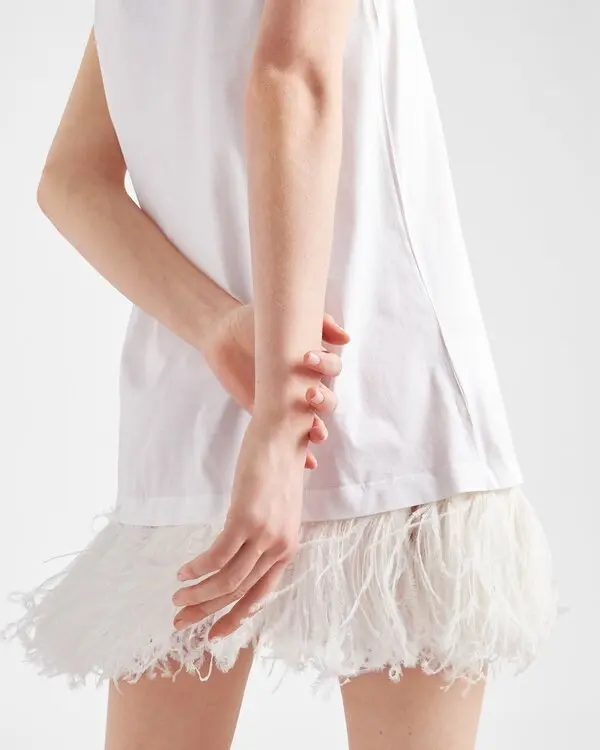 Prada Jersey Dress With Feather Trim - White | Editorialist