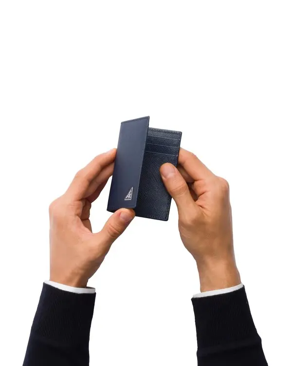 Prada Saffiano Leather Card Holder - Blue