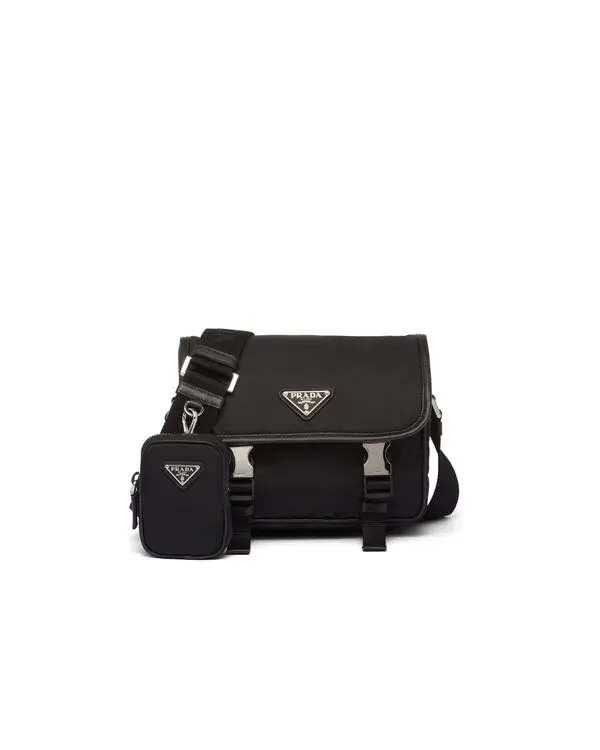 Prada Re-nylon And Saffiano Leather Shoulder Bag - Black