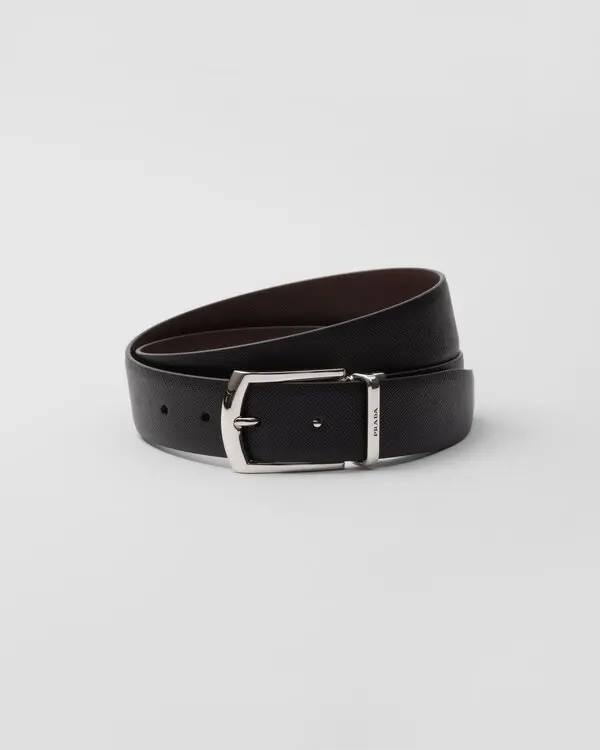 Prada Reversible Saffiano Leather Belt - Black / Burnt Sienna