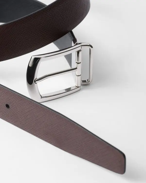 Prada Reversible Saffiano Leather Belt - Black / Burnt Sienna