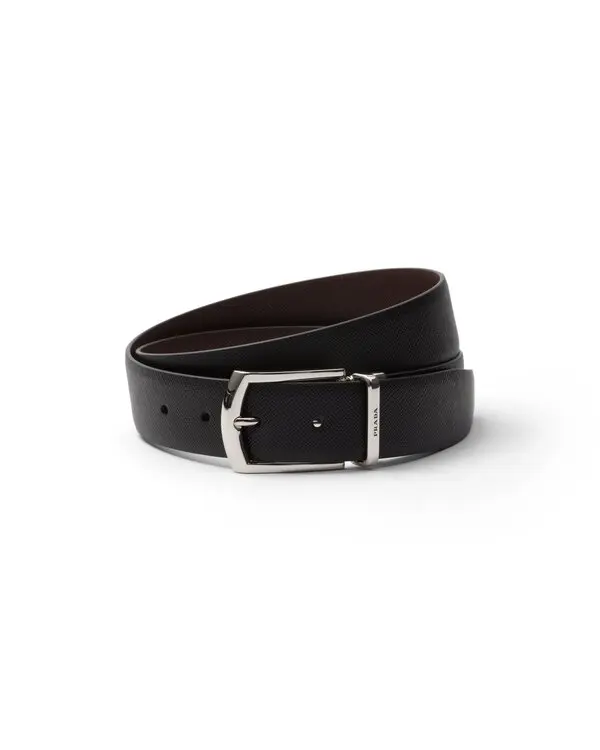 Prada Reversible Saffiano Leather Belt - Black