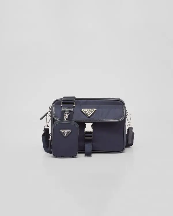 Prada Re-nylon And Saffiano Leather Shoulder Bag - Navy