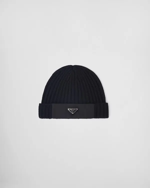 Prada Re-nylon Gabardine And Wool Cap - Black