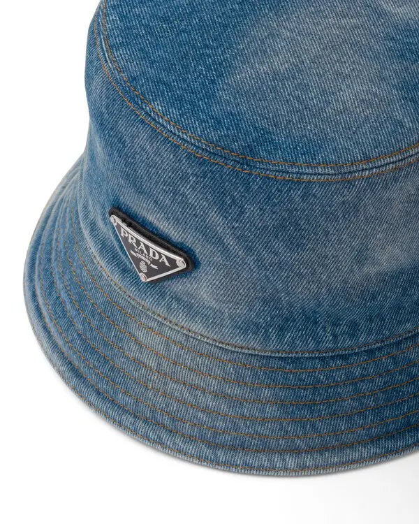 PRADA デニム バケットハット インディゴブルー S 帽子 Prada Denim Bucket Hat - Blue | Editorialist