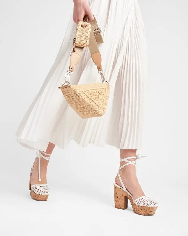 Prada Crochet Wedge Sandals White Editorialist