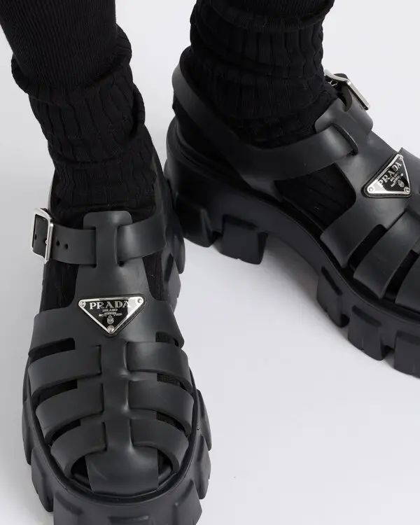 Prada Monolith Foam Rubber Sandals - Black