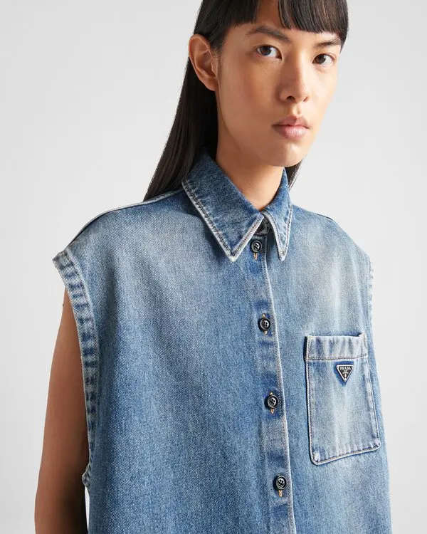 Prada Bleached Denim Boxy Fit Shirt