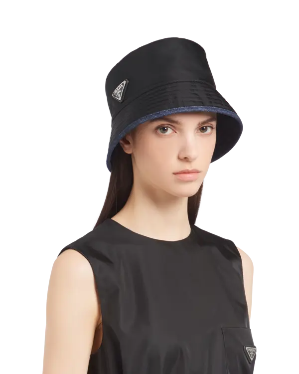 Prada Re-Nylon And Denim Bucket Hat - Black/Blue | Editorialist display picture 1