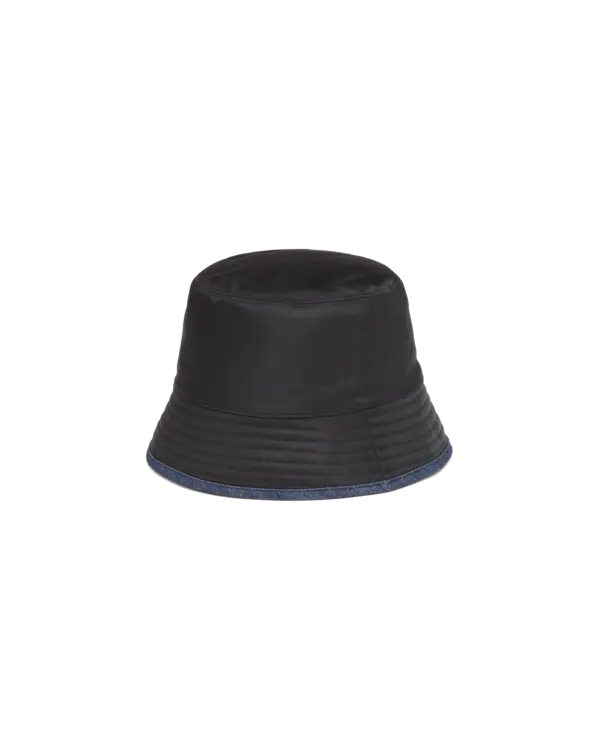 Prada Re-Nylon And Denim Bucket Hat - Black/Blue | Editorialist