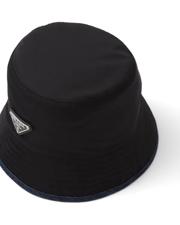 Prada Re-Nylon And Denim Bucket Hat - Black/Blue | Editorialist display picture 2