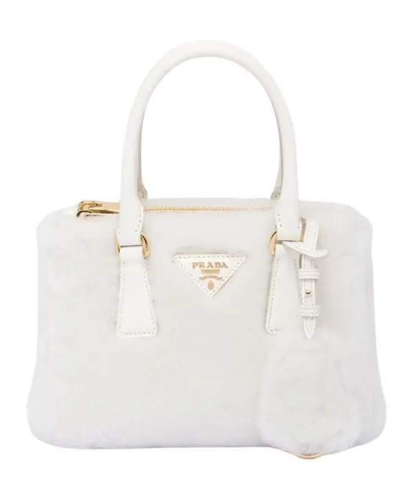 Prada Galleria Mini Shearling Bag - White