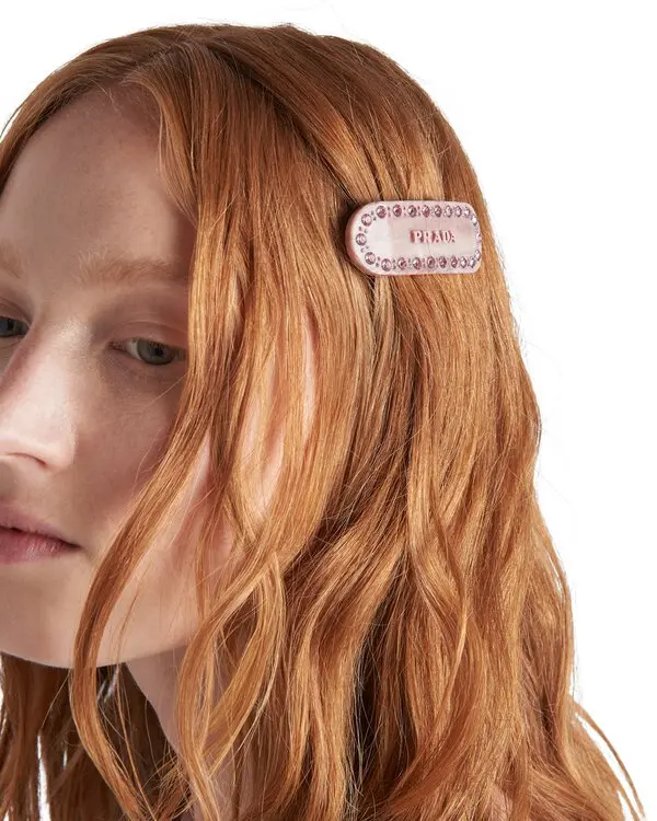 Prada Hair Clip With Crystals - Pink