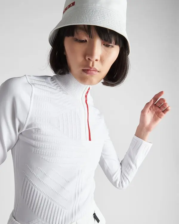 Prada Tech Rec Re-Nylon Piqué Sports Top - White | Editorialist