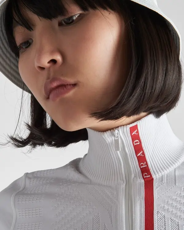 Prada Tech Rec Re-Nylon Piqué Sports Top - White | Editorialist