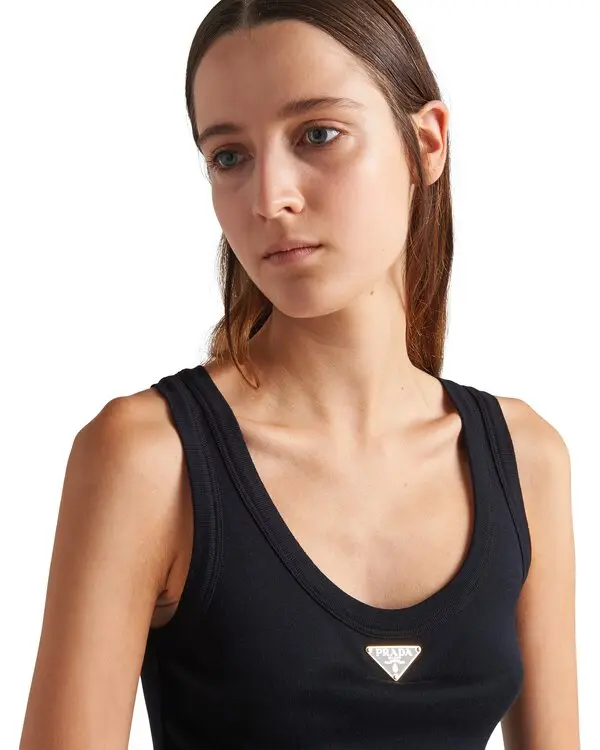 Prada Ribbed Knit Jersey Tank Top - Black