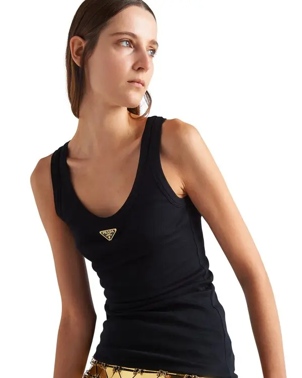 Prada Ribbed Knit Jersey Tank Top - Black