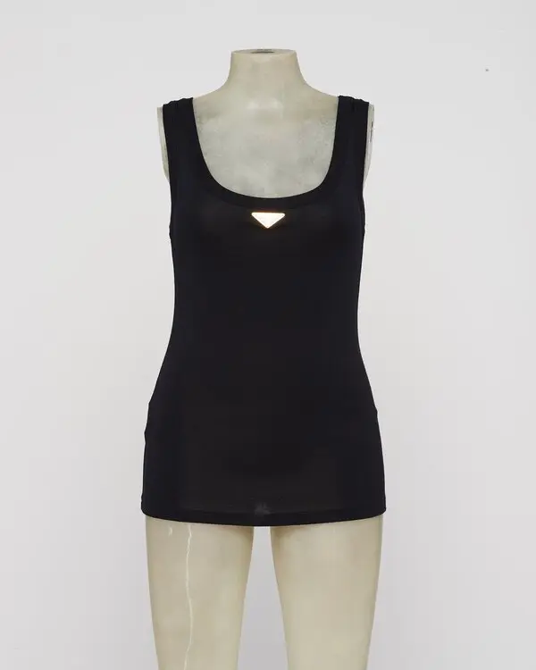 Prada Ribbed Knit Jersey Tank Top - Black