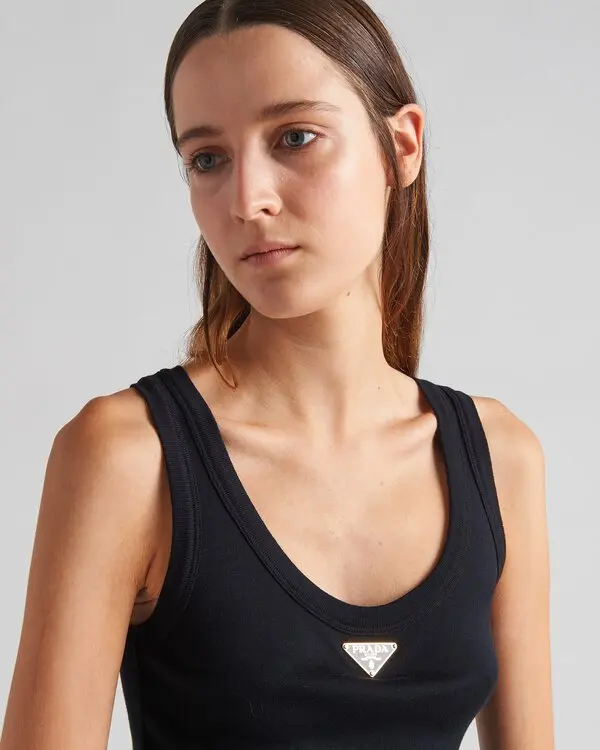 Prada Ribbed Knit Jersey Tank Top - Black