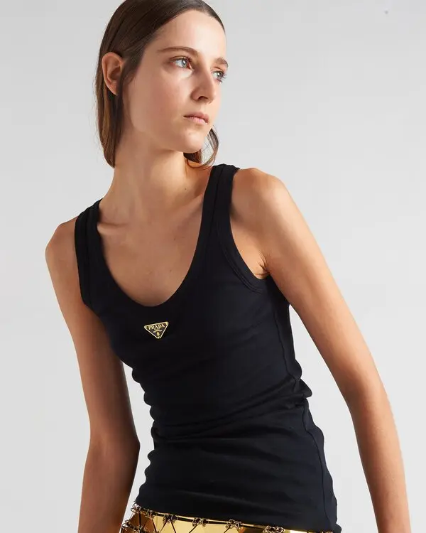 Prada Ribbed Knit Jersey Tank Top - Black