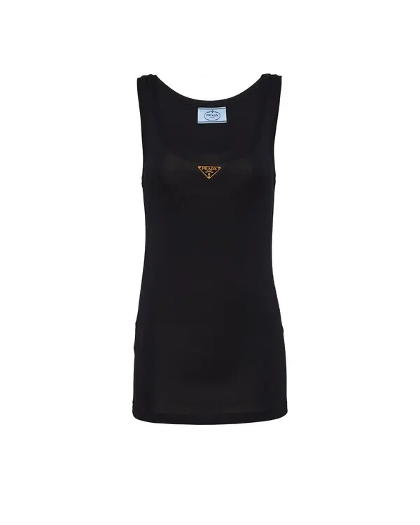 Prada Ribbed Knit Jersey Tank Top - Black