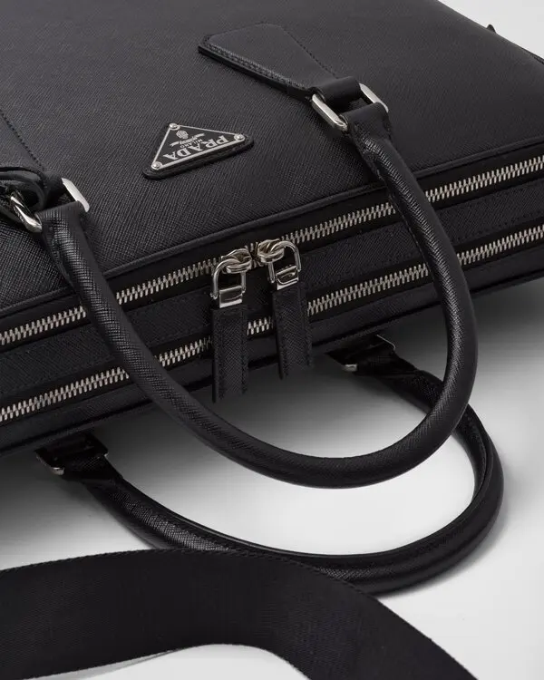 Prada Saffiano Leather Briefcase - Black | Editorialist
