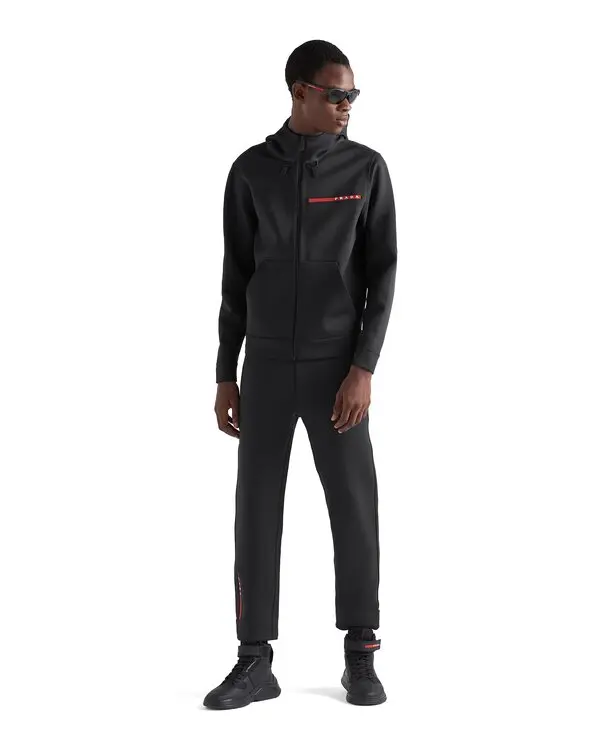 Prada Technical Fabric Zip-up Hoodie With Logo Badge - Black