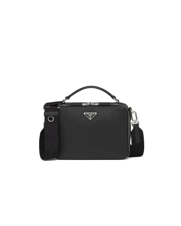 Prada Brique Medium Saffiano Leather Bag - Black
