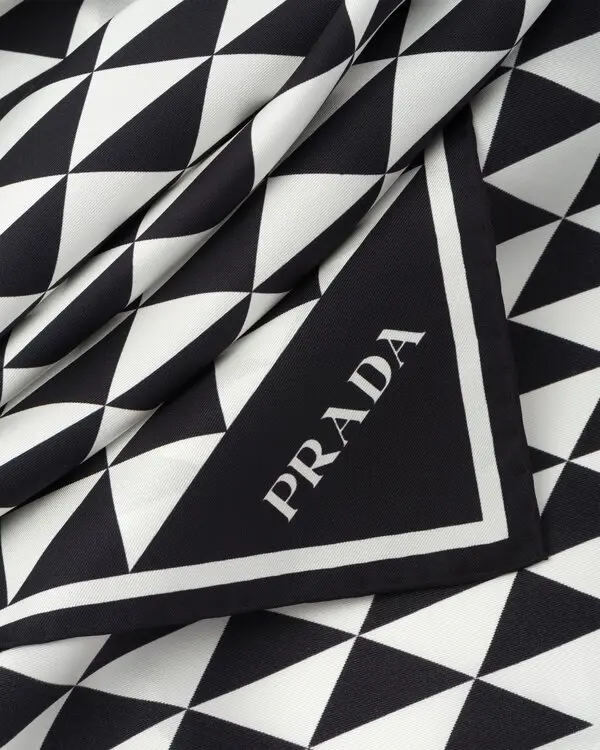 Prada Printed Silk Twill Scarf 90 - Black