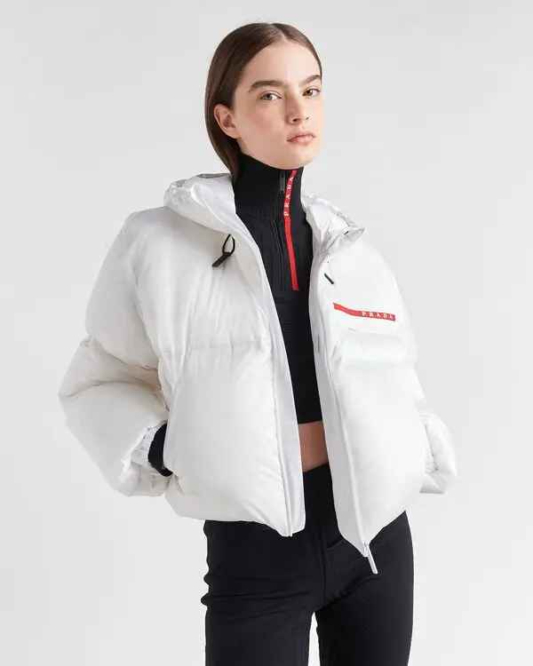 Prada Cropped Technical Re-nylon Down Jacket - White | Editorialist