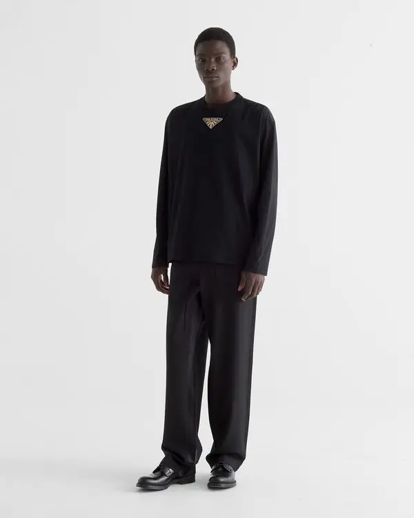 Prada Long-Sleeved Jersey And Re-Nylon T-Shirt - Black