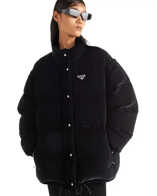 Prada Convertible Velvet Down Jacket - Black