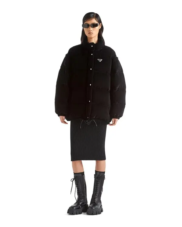 Prada Convertible Velvet Down Jacket - Black