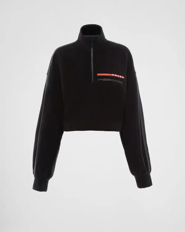 Prada Cropped Recycled Technical Fleece Sweatshirt