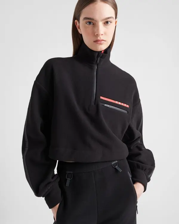 Prada Cropped Recycled Technical Fleece Sweatshirt