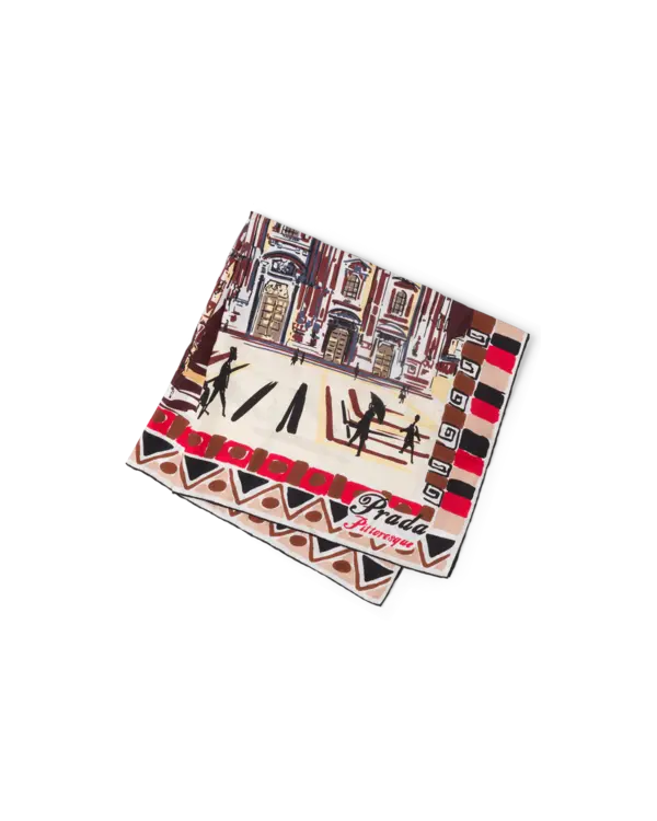 Prada Pittoresque Milan Print Silk Foulard 90