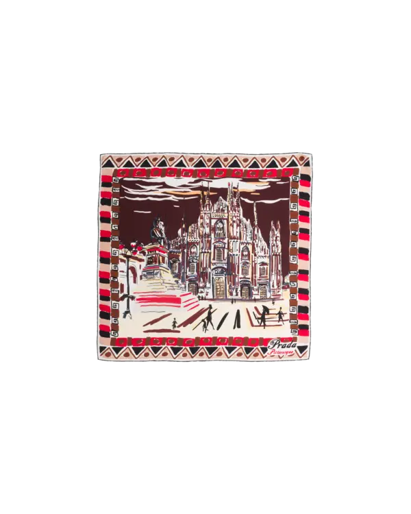 Prada Pittoresque Milan Print Silk Foulard 90