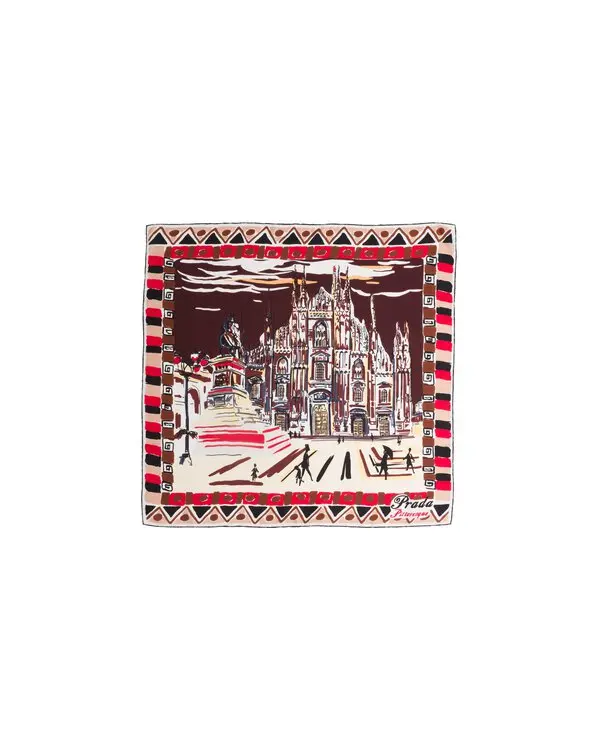 Prada Pittoresque Milan Print Silk Foulard 90