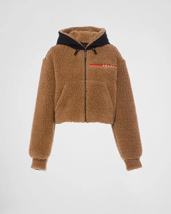 Prada Cropped Double Fleece Jacket - Camel/black