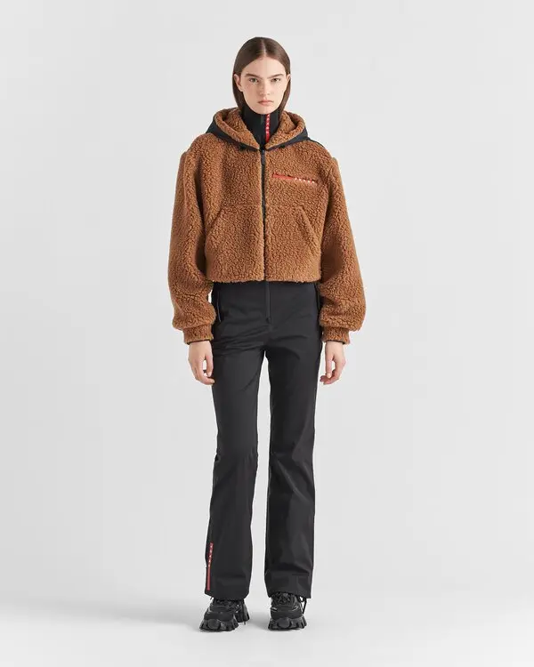 Prada Cropped Double Fleece Jacket - Camel/black