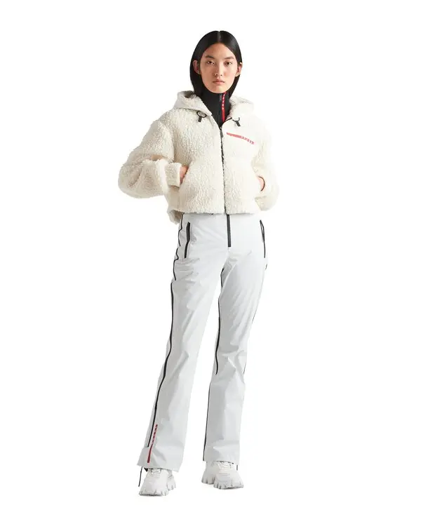 Prada Cropped Double Fleece Jacket - White | Editorialist
