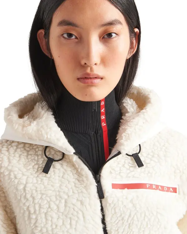 Prada Cropped Double Fleece Jacket - White | Editorialist