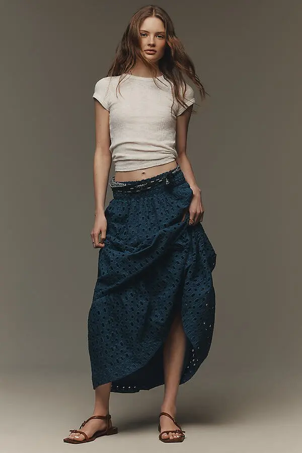 THE SOMERSET COLLECTION BY ANTHROPOLOGIE The Somerset Maxi Skirt: Eyelet Edition - Dark Denim