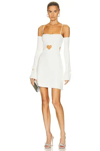 open lace back dress Cut-Out Long Sleeve Knitted Rib Dress in White main image 0