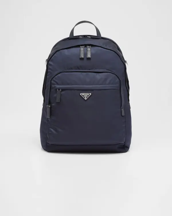 Prada Re-nylon And Saffiano Leather Backpack - Navy