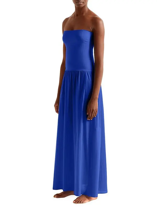 ERES Ankara Cotton Strapless Maxi Dress - Indigo