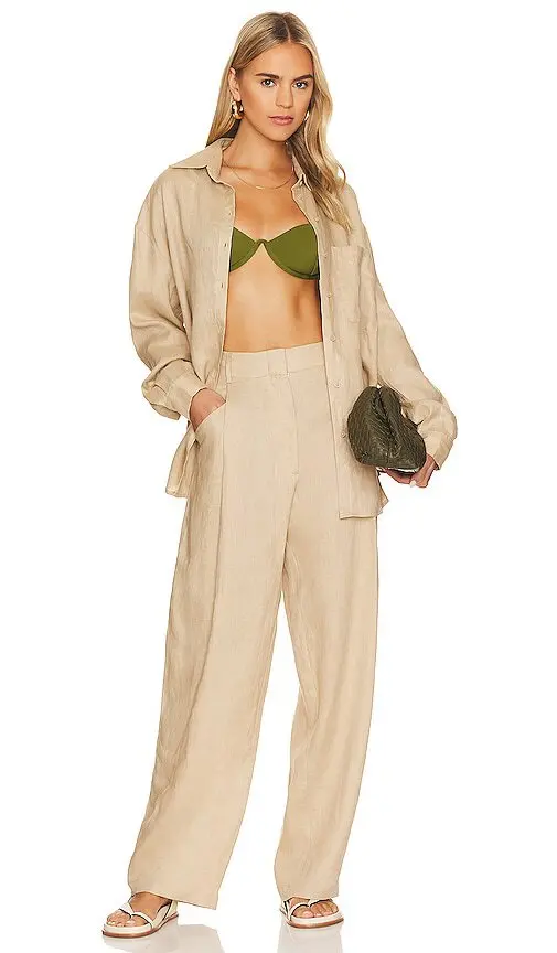 AEXAE Linen High-rise Trousers - Beige